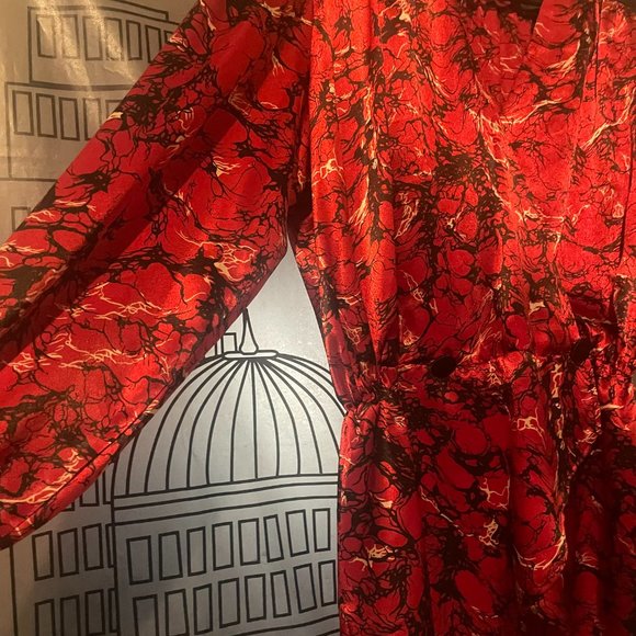 Tops | Retro Inspired Shiny Red Abstract Print Top | Poshmark